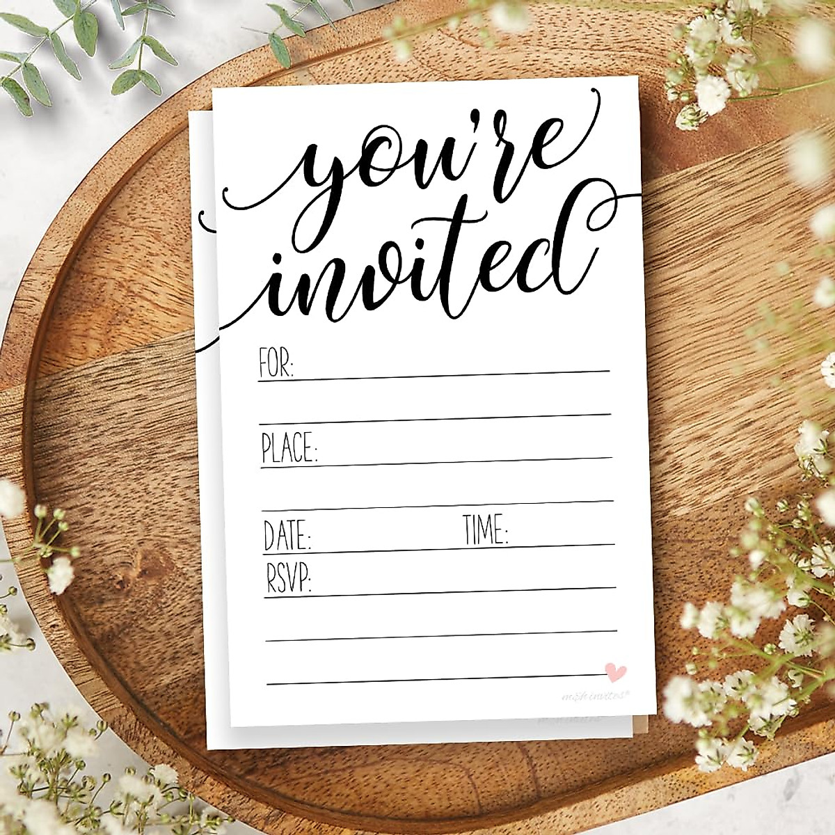 Classic Script Invitations (20 Count) with Envelopes - Sweet Heart Design