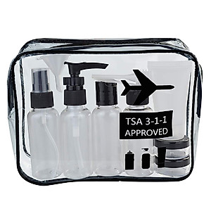 Wobe Travel Bottles and TSA Approved Toiletry Bag, Clear Quart Size with Leak-Proof Travel Containers Set Makeup Bag Accessories for Liquids Carry-On Luggage Compliant for Airplaine