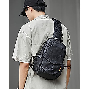 Small Sling Crossbody Backpack Shoulder Messenger Bag for Men Women, Mini Anti Theft One Strap Motorcycle Backpack Sling Tactical Chest Bag for Hiking Walking Biking Travel Cycling Camouflage Black