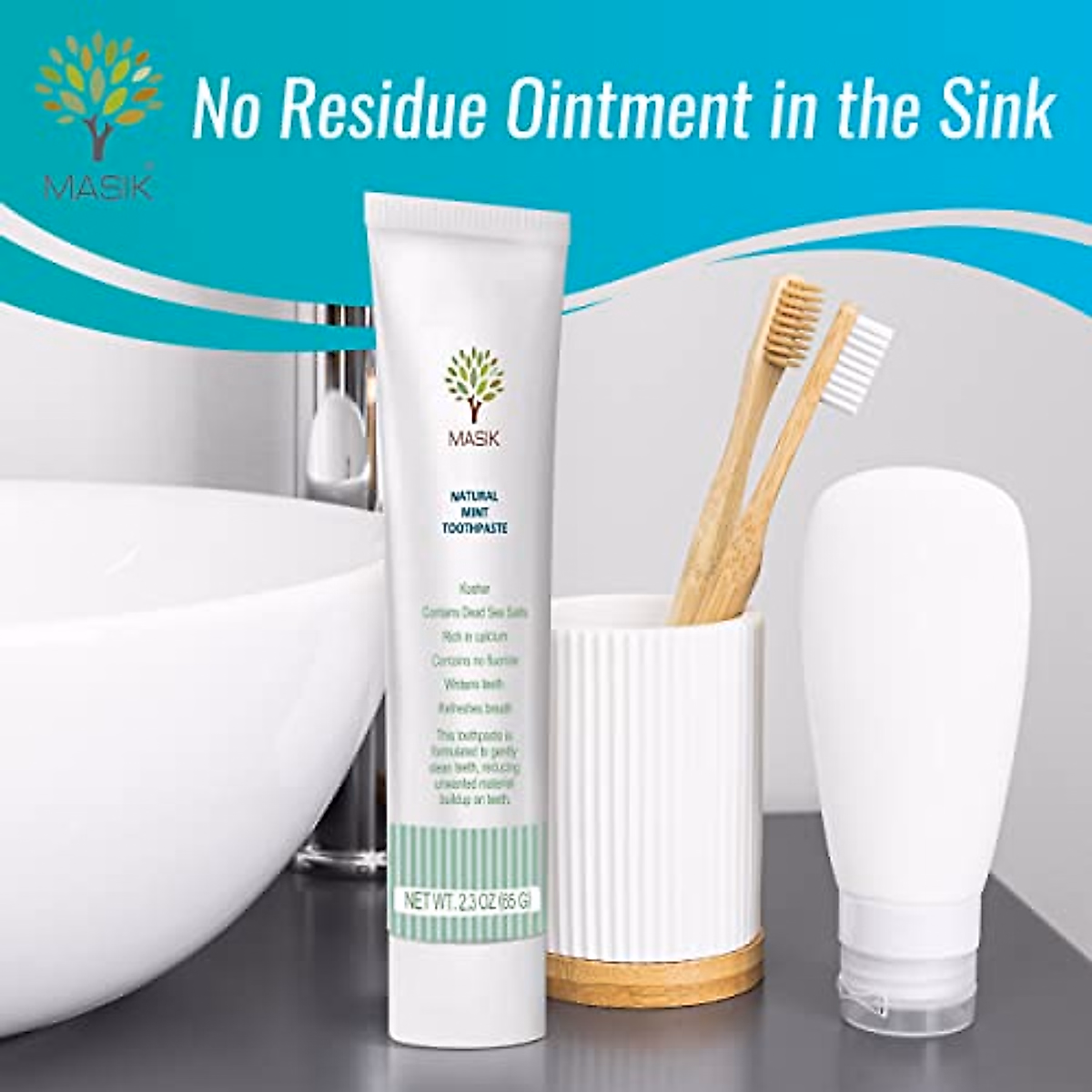 Masik Natural Mint Toothpaste Without Fluoride for Whitening of Teeth, Gums, Sensitivity, Health, with Dead Sea Salt & Essential Oils - | Made in Israel (Mint - 1 Pack)