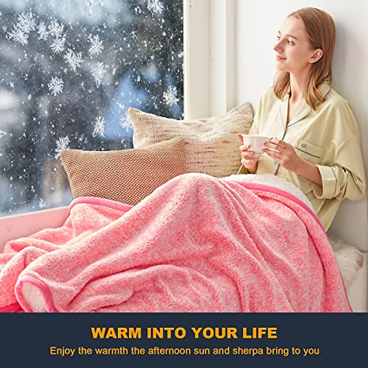 Inhand Sherpa Throw Blankets for Couch, Travel Plush Cozy Lightweight Blanket, Soft Fleece Fur Throw Blanket, Big Fluffy Sherpa Throws and Blankets for Sofa, Bed(50"x 60", Pink)