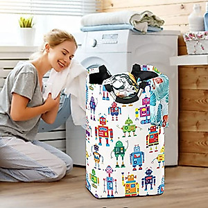 Laundry Hamper Basket Cute Robots Collapsible Nursery Storage Bin Waterproof Clothing Baskets for Home Bedroom Bathroom Washing Room