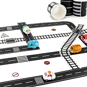 Toyvian Road Race Track Sticker Roll for Toy Car Trains Toy Tape Stickers Railway Road Tape Train Track Removable Tape for Kids Toys Removable Trains Tight Curves Stick to Floors Walls Train Track