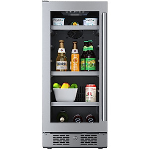 Avallon ABR152LH 15 Inch Wide 86 Can Beverage Center with LED Lighting Door Lock and Left Hinge - Stainless Steel