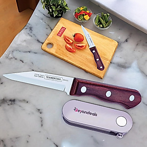 Tramontina Paring Knife 3 Inch, Stainless Steel Blade, Ergonomic Redwood Handle, Precision Cutting & Peeling - Bundle with Foldable Kitchen Peeler, Durable & Rust-Resistant [Pack of 4]
