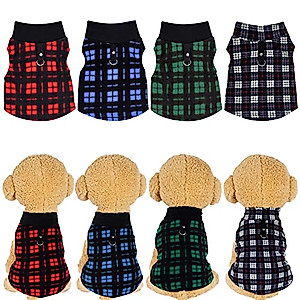 Rbenxia 4 Pieces Buffalo Plaid Dog Sweaters with Leash Ring Soft Fleece Vest Dog Pullover Warm Jacket Pet Dog Clothes Winter Dog Outfits for Small Puppy Cat Pets (Medium)