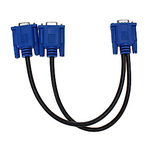 SAYTAY VGA Monitor Y-Splitter Cable,VGA 1 Male to Dual 2 VGA Female Adapter Converter Video Cable for Screen Duplication - 1 Foot(Blue)