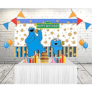 MEDSOX Blue Cookie Monster Backdrop for Birthday Party Supplies 5x3ft Cartoon Banner for Street Party Decorations