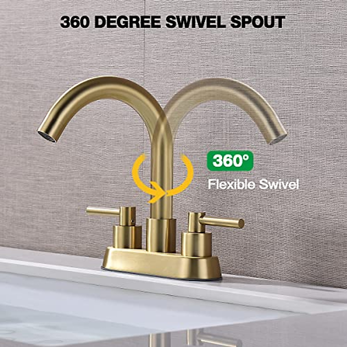 TRUSTMI Bathroom Faucet 2 Handle Bathroom Sink Faucet in Brushed Gold 4 Inch Centerset Lavatory Vanity Faucet with Overflow Pop Up Drain and cUPC Water Supply Lines, Spot Resist Bathroom Faucet Gold