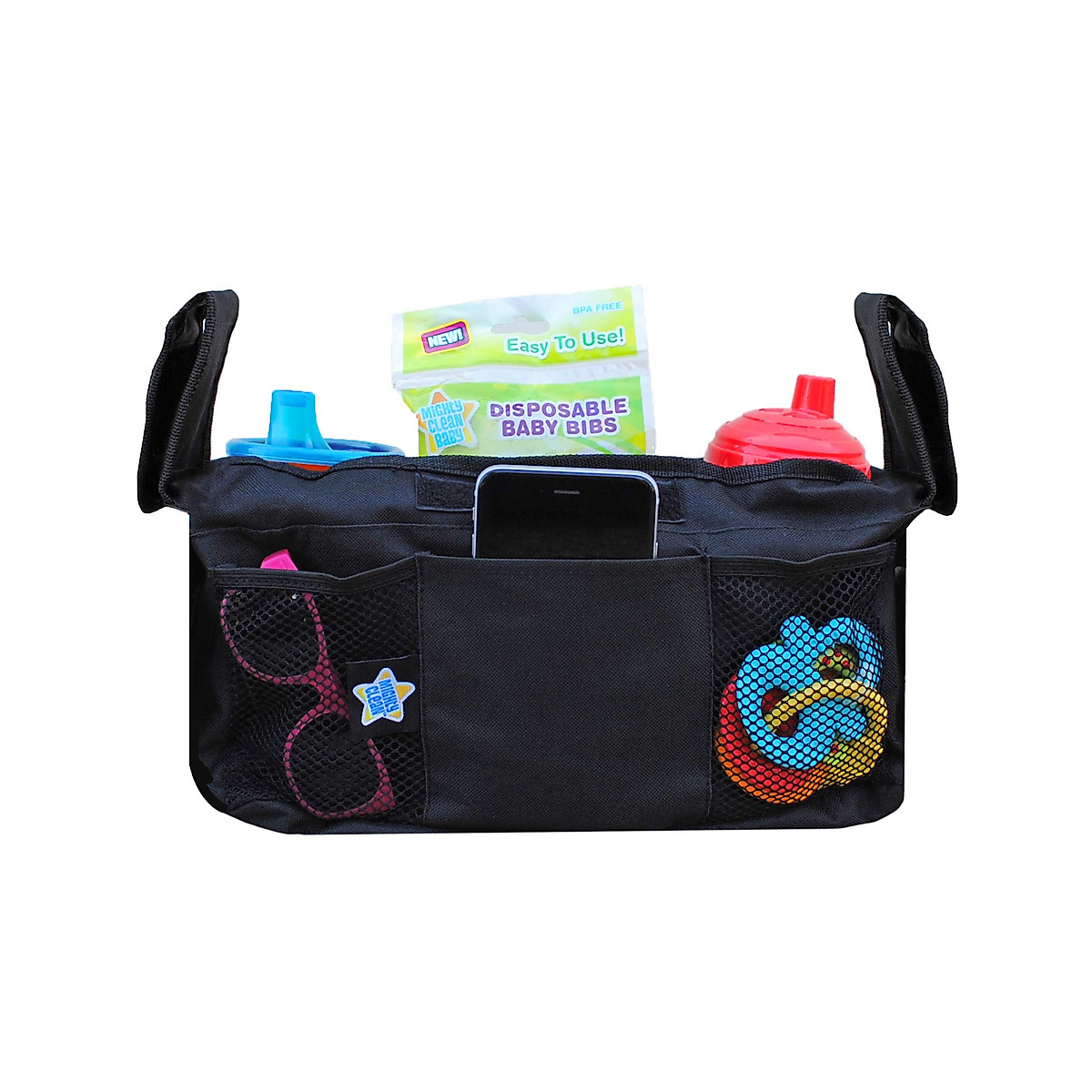 Mighty Clean Baby Stroller Organizer - Fits Most Strollers and Includes Two Deep Insulated Cup Holders to Keep Bottles Warm and Drinks Cold