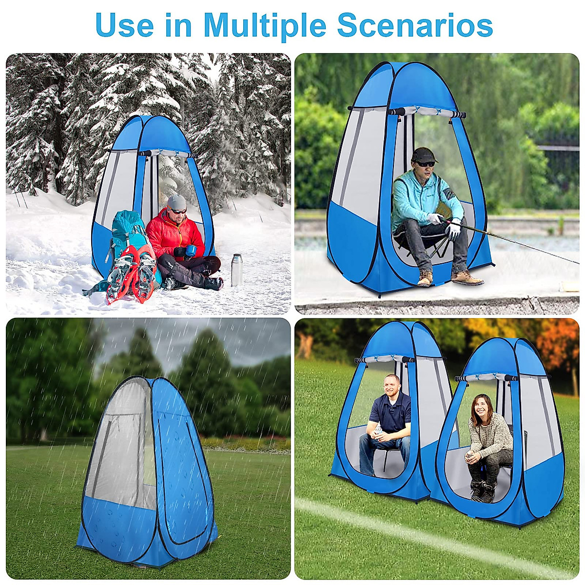 Single Pop Up Tent Pods Sports Fishing, Clear Rainproof Windproof Beach Tent for Wind and Rain in Chilly Weather，Lightweight and Sturdy, Easy Set Up, Outdoor Foldable (Pale Blue)