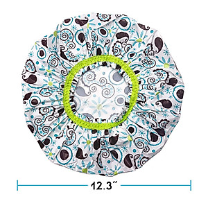 Reusable Vinyl Shower Cap & Bath Cap, Frosted PEVA Elastic Stretch Hem. Waterproof Stretchy Hair Cap for all Hair Lengths - Hipster Hippie Chick For Women