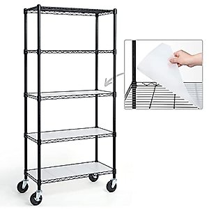Fencer Wire NSF Commercial Heavy Duty Wire Shelving w/Wheels, Leveling Feet & Liners, Kitchen Storage Shelf, Garage Shelving Storage, Utility Wire Rack Storage Shelves, w/Liner, 30 x 14 x 64 5-Tier
