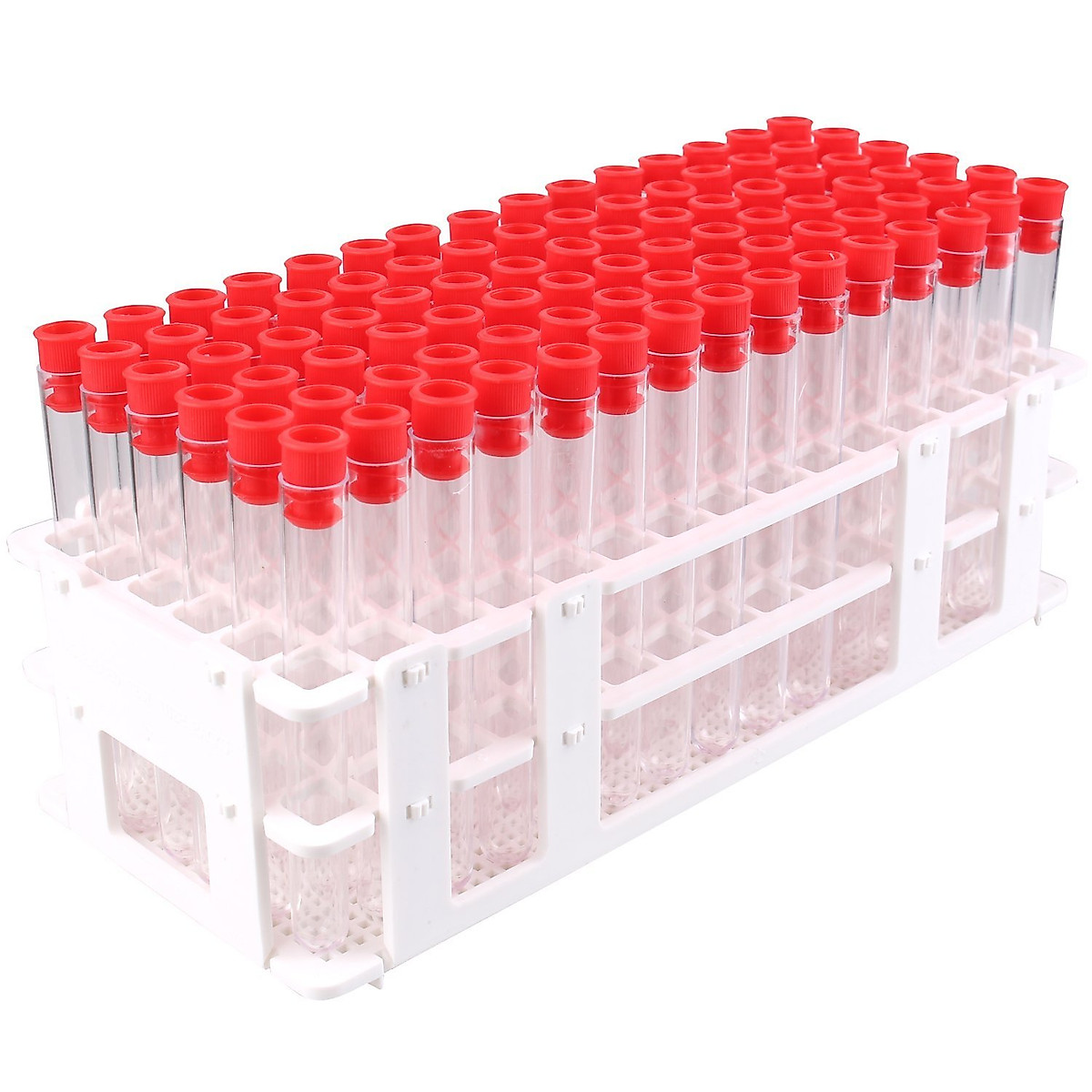 90 Tube - 13x100mm Clear Plastic Test Tube Set with Caps and Rack