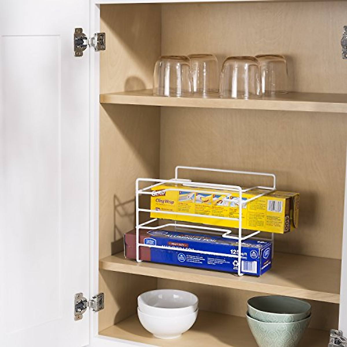 Home Basics 3 Tier Heavy Duty Kitchen Countertop or Cabinet Wrap Organizer for Food Wrap, Foil, Wax Parchment Paper, Plastic Bags (WHITE, 2)