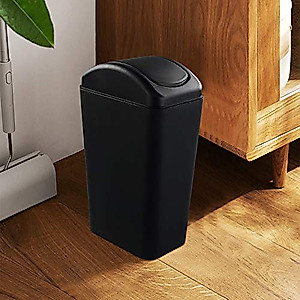 Uumitty 14 Litre Plastic Trash Can, Swing Top Garbage Can, Black, 1 Pack