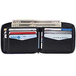 Alpine Swiss Logan Zipper Bifold Wallet For Men or Women RFID Safe Comes in a Gift Box Black