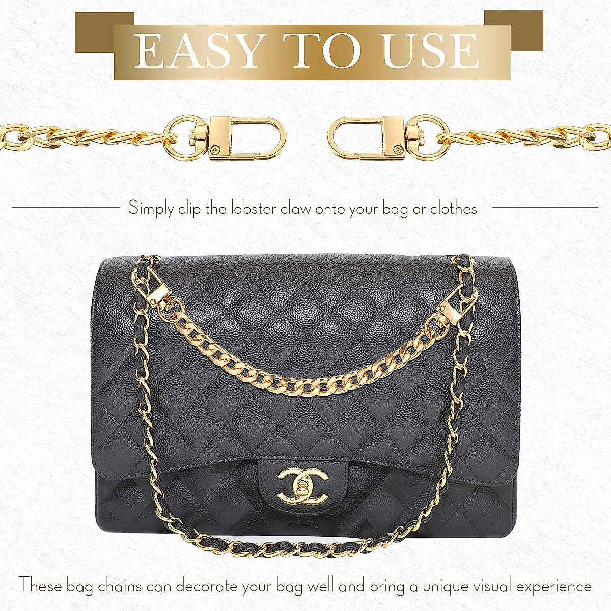 4 Pcs 7.9 Inch Purse Chain Strap Handbag Chains Accessories Flat Purse Strap Extender Shoulder Cross Body Replacement Straps with 24 Metal D Ring Stud Screw for Women DIY Wallet Tumbler Crafts, Gold