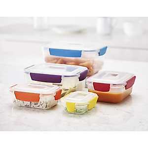 Joseph Joseph Nest Lock Plastic Food Storage Container Set with Lockable Airtight Leakproof Lids, 10-Piece, Multi-Color
