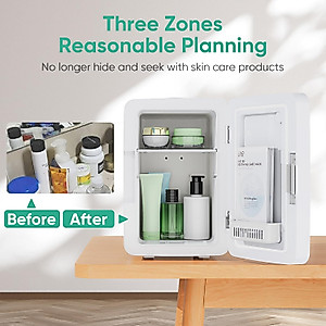 PERSONAL CHILLER 6L Skincare Fridge with LED Makeup Mirror, Mini Fridge Cooler, Portable Fridge for Makeup, Skincare, Snacks, Bedroom Vanity, White