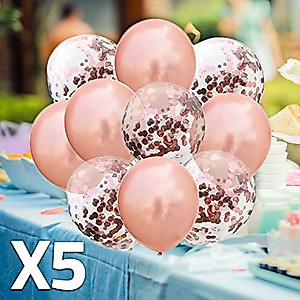 Rose Gold Confetti Balloons - 50 Pack Latex Party Balloons - 12 Inch - For Birthday Party, Bridal Shower, Graduation, Anniversary, Bachelorette Party, Weddings, Baby Shower, Bridal Shower, Decoration