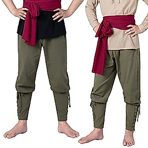 Men's Viking Pirate Pants - Ankle Banded Renaissance Trousers for Medieval Cosplay Army Green 40 3XL