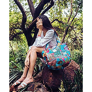 TribeAzure Large Fashion Pink Canvas Shoulder Bag Handbag Unique Tote Quilt Vintage Beach Travel Summer