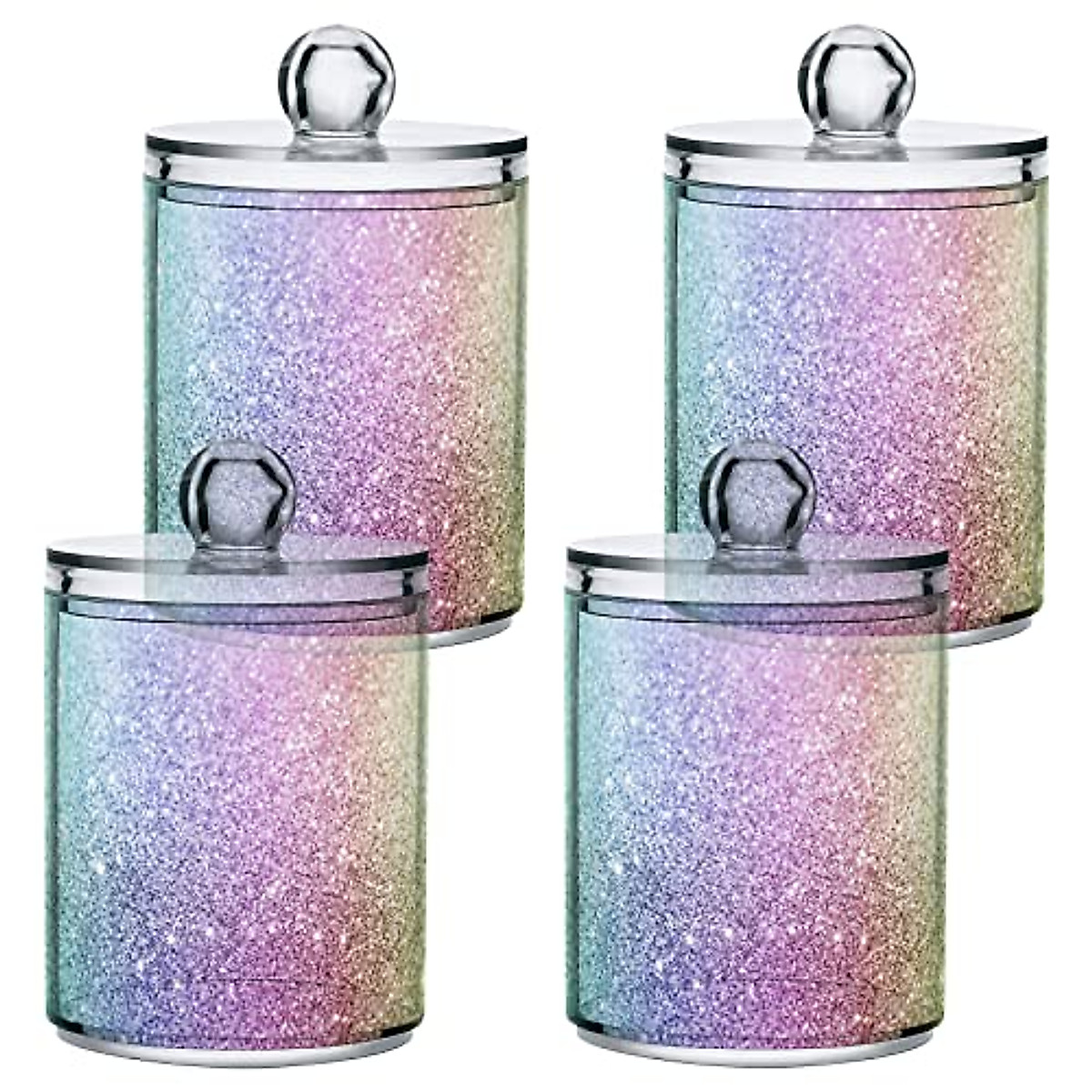 ALAZA 2 Pack Qtip Holder Dispenser Mermaid Rainbow Glitter Bathroom Organizer Canisters for Cotton Balls/Swabs/Pads/Floss,Plastic Apothecary Jars for Vanity