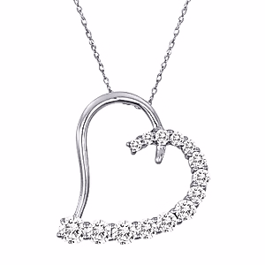 ORO LEONI 14k White Gold Cubic Zirconia Heart Pendant Necklace