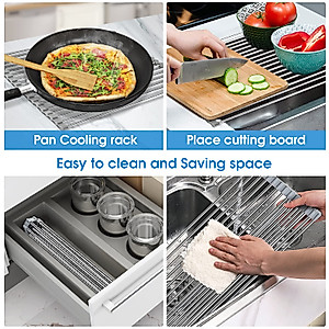 AOUAO Roll Up Dish Drying Rack,Multipurpose Stainless Steel Over The Sink Drainer Rack,Kitchen Portable Dish Rack (Round)