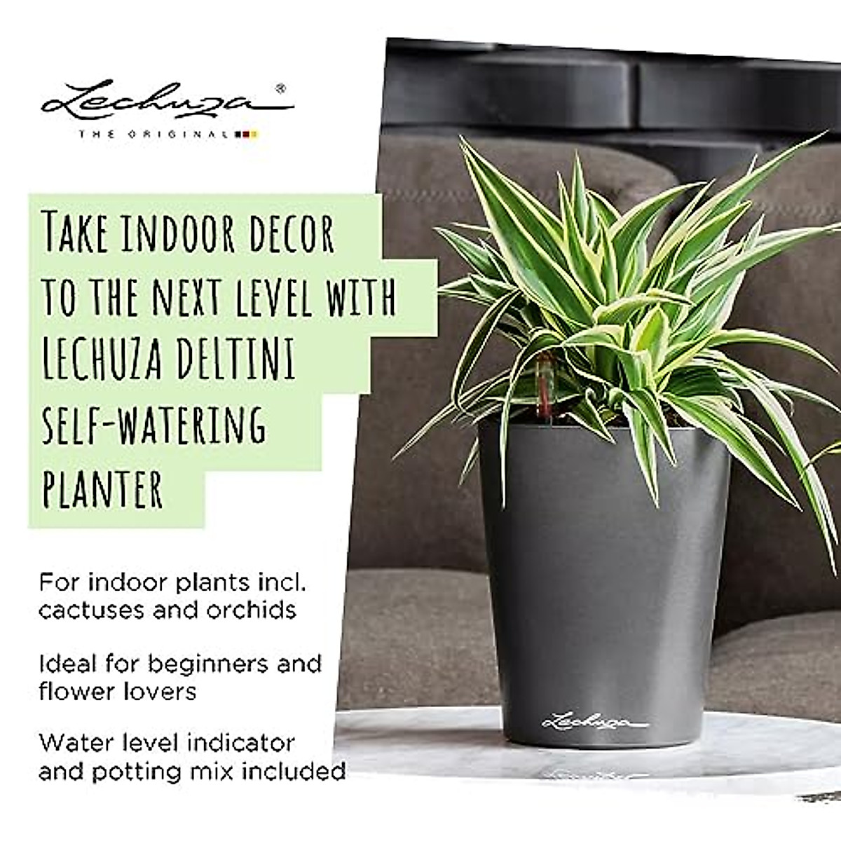 Lechuza 14900 Deltini Self-Watering Planter for Indoor and Outdoor Use, 6" x 6" x 7", White