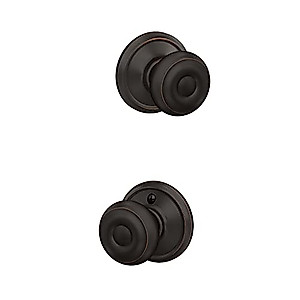 Schlage F10 V GEO 716 Georgian Door Knob, Hall & Closet Passage Lock, Aged Bronze