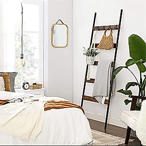 FCMLD Rustic Slanted Ladder Shelf, Towel Rack, 5 Tier, 65cm Width, Steel Frame, for Blankets, Towels, Scarves
