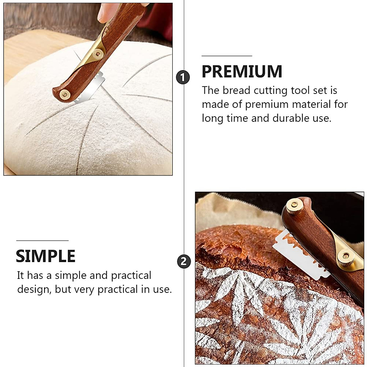 YARDWE Bread Lame Slashing Tool Stainless Steel Bread Bakers Lame with Wood Handle Bread Slicer Cake Cutter Slicer Dough Making Slasher for Cutting Cake Bread Pizza Coffee