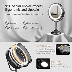 VESAUR Professional 8.5" Lighted Makeup Mirror, 1X/10X Double Sided HD Undistorted Magnifying Mirror with 3 Color 60 LED Lights, Adjustable Brightness, 360° Rotation Vanity Mirror, Unique Black Nickel