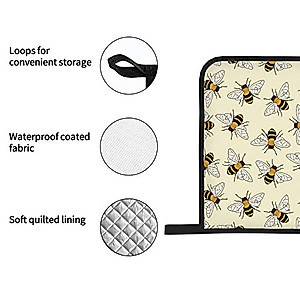 Happy Busy Bees Oven Mitts and Pot Holders 4pcs Set, Kitchen Oven Glove High Heat Resistant Extra Long Oven Mitts and Potholder