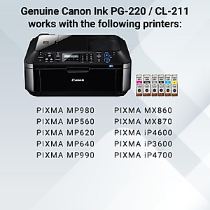 Canon PG-220/CL-221 with Photo Paper 50 Sheets Compatible to MP980, MP560, MP620, MP640, MP990, MX860, MX870, iP4600, iP3600, iP4700