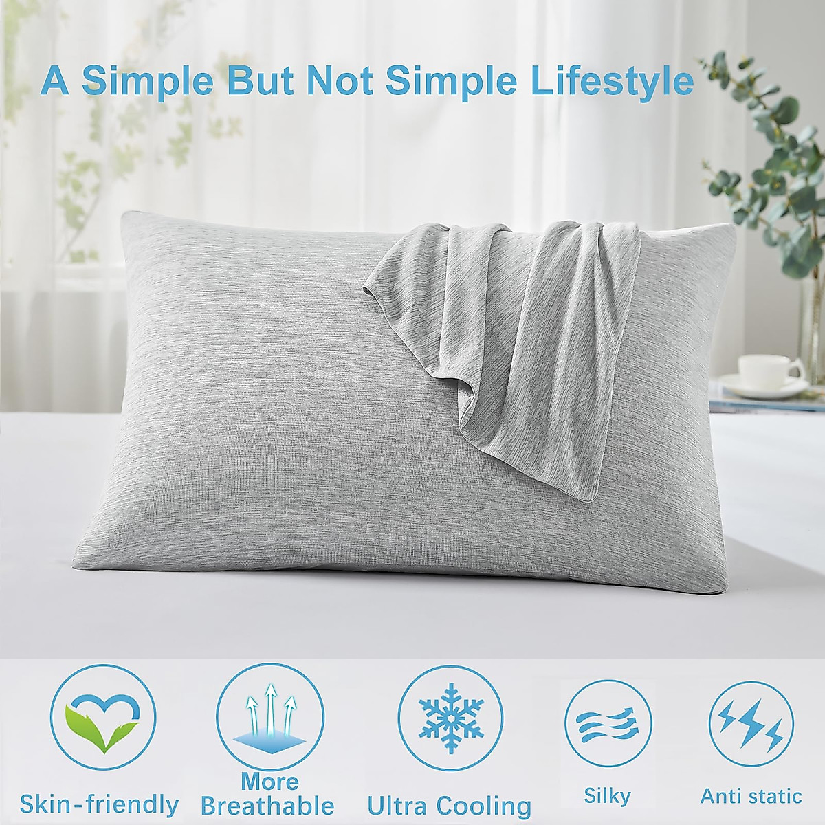 LUXEAR Cooling Pillow Cases Queen Size, 2 Pack Hidden Zipper Arc-Chill Cool Pillow Cases with Double-Side Design [Oeko-TEX Certified], Anti-Static, Skin-Friendly, Machine Washable Pillow Cases - Gray