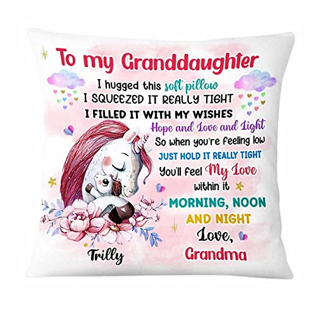 NAZENTI Personalized Granddaughter Grandson Pillow - Custom Grandchildren Pillow, to My Granddaughter Gift Form Grandma Grandpa, Animal Hug Pillow, Daugter Son Birthday, DS27