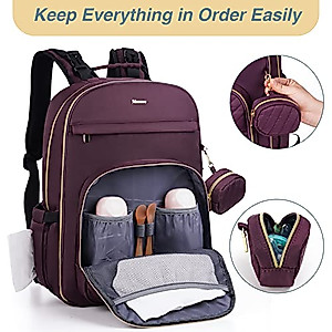 MOMUVO Diaper Bag Backpack, Quilted Baby Bag with Changing Pad & Stroller Straps & Pacifier Case, Large Travel Diaper Bags for Mom Dad, Dark Purple