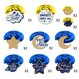 Twinkle Twinkle Little Star Baby Shower Decorations Hanging Swirls, 40 Pcs NO-DIY Over The Moon Baby Shower Decorations, Moon and Stars Baby Shower Whirls Glitter Foil Ceiling Swirls