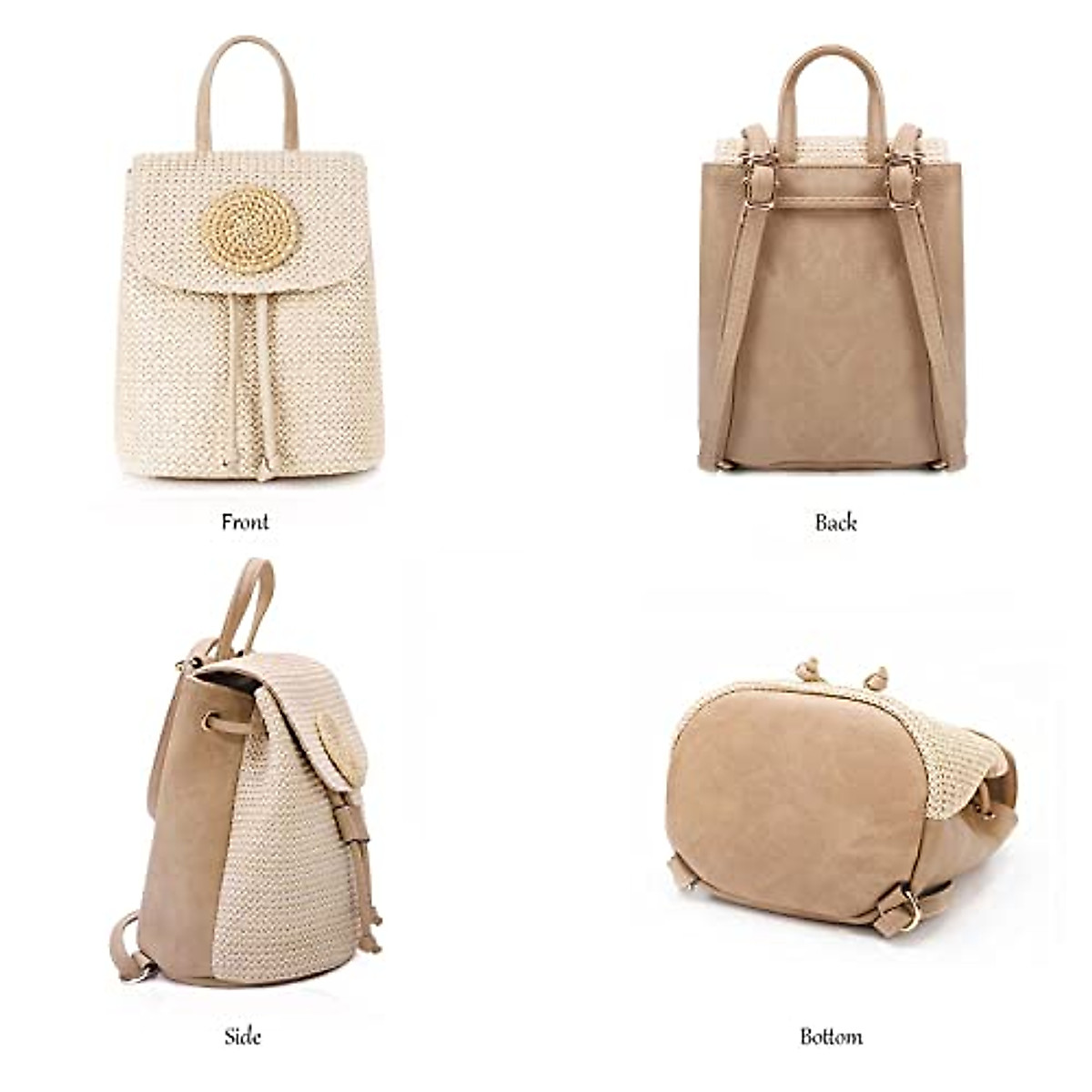 Liadreem Women's Straw Backpack Mini Shoulder Crossbody Bags Convertible Daypack Summer Beach Flap Drawstring Purse, Brown