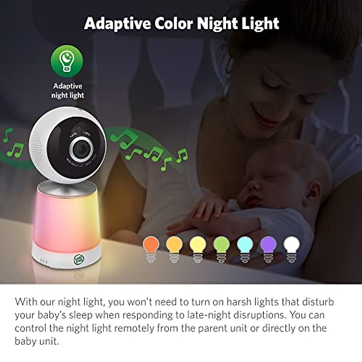 LeapFrog LF1726FHD Baby Monitor, 5.5' 1080p Screen, Up to 2500 ft range, Pan-Tilt-Zoom, Night Light, Color Night Vision, Soothing Sounds, Secure Transmission, Secure Transmission No WiFi
