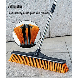 Xifando Heavy-Duty Push Broom Brush - 24" Wide, 65" Long Handle, Stiff Bristles - Perfect for Bathroom, Kitchen, Patio, Garage, Deck, Concrete, Wood, Stone, and Tile Floors (24" Black+Orange)