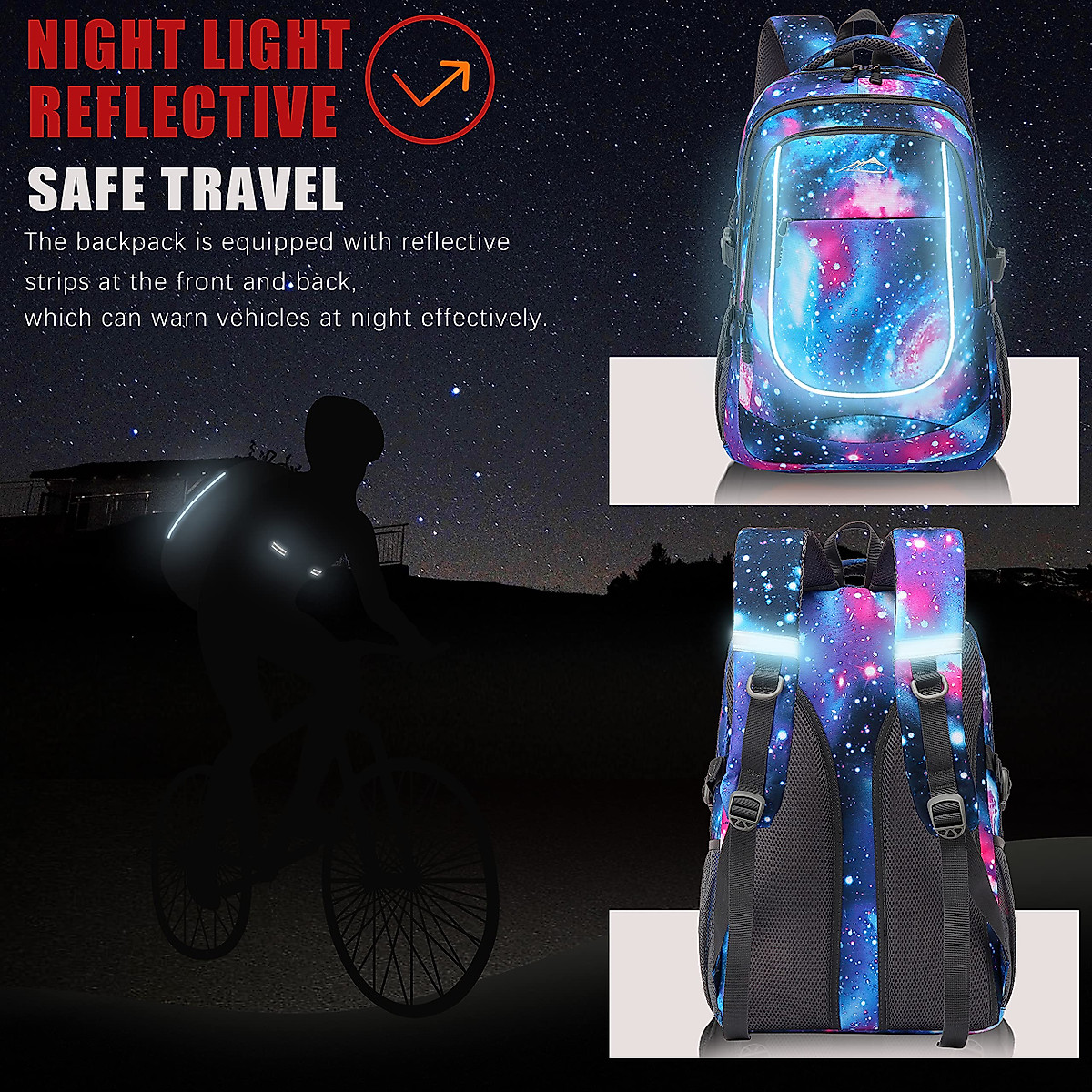 ProEtrade Extra Large Backpack Bookbag for College Travel Laptop Business Hiking Backpack Fit Laptop Up to 17 Inch Sturdy Multi Compartment Gifts for Men Women Night Light Reflective (Light Galaxy)