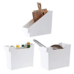 SHIMOYAMA Multifunctional Storage Sliding Box with Wheels | Pack of 3 (Inclined, Narrow & Wide in Size) | White in Color | For Use in Kitchen Home Garden | Space Saver Storage Organizer & Container