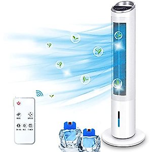 Air Choice Evaporative Cooler, 40" Portable Tower Fan with 70° Oscillating for Big Space, 3 Speeds & Modes, 8H Timer, 2 Ice Packs, Removable Water Tank, Portable Swamp Cooler with LCD Panel & Remote