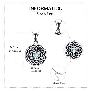 ONEFINITY Moonstone Lotus Locket Necklace 925 Sterling Silver Lotus Flower Locket Necklace That Holds Pictures Yoga Locket Pendant Mother's Day Gifts for Women Wife Mom