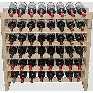 DisplayGifts Freestanding Stackable Storage Stand Display Shelves Wine Rack Wobble-Free 48 Bottle Capacity 8 X Rows, Pine Wood (Natural Pine, Unfinished)