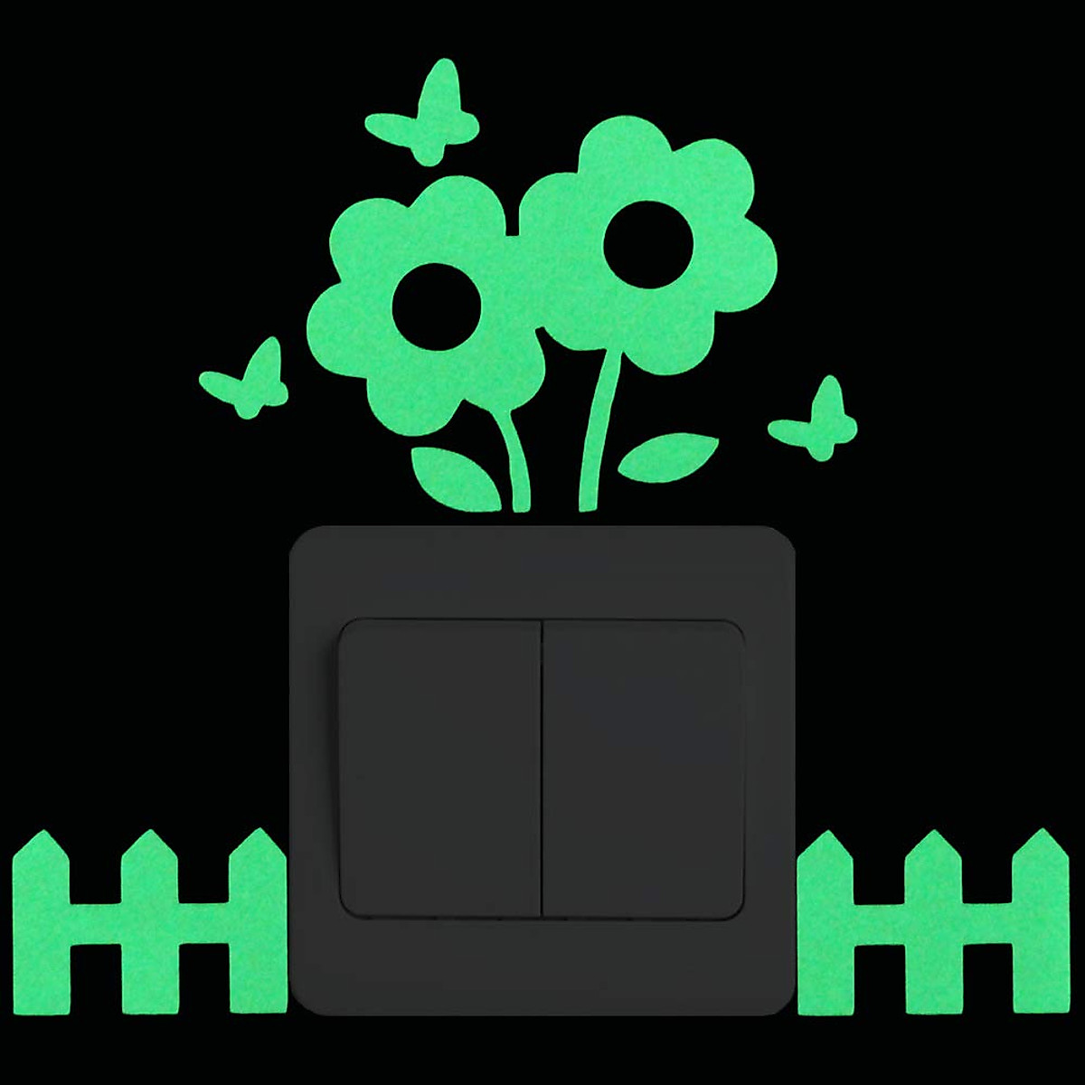 2pcs Light Switch Decals Glow in The Dark Secret Garden with Flowers Pattern Wall Stickers Light Switch Decor Art Mural Paste